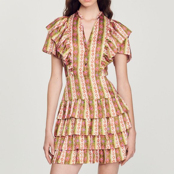Sandro | Dresses | Sandro Floral Silky Tiered Dress | Poshmark
